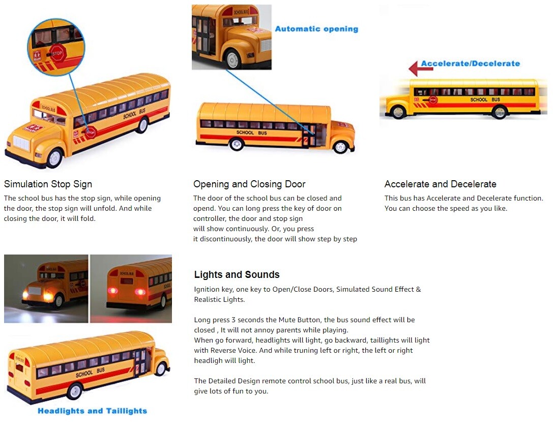 Toy RC Vehicles School Bus Remote Control Car 6 Ch 2.4G Open Doors Kit ...