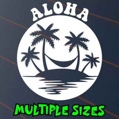 Aloha Sticker Car Decal Palm Tree Beach Caravan Sunset Van Summer ...