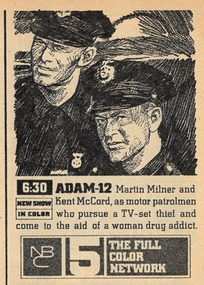 1968 NEW SHOW / NBC TV AD / ADAM 12 / MARTIN MILNER & KENT McCORD | eBay