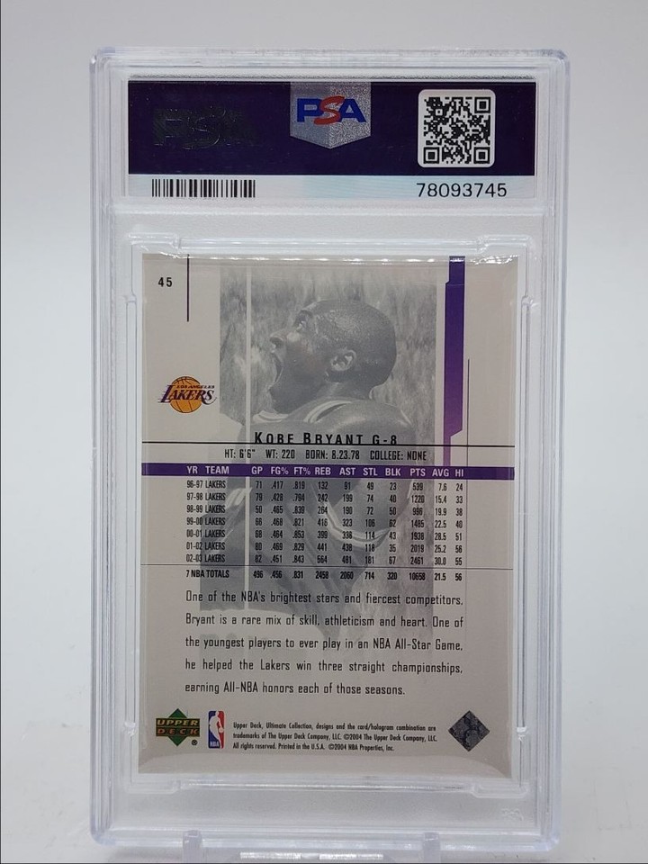 KOBE BRYANT 2003-04 UPPER DECK ULTIMATE COLLECTION LAKERS /750 PSA 10 ...