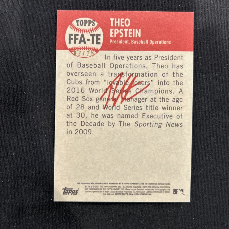 2017 Topps Archives Fan Favorite Theo Epstein Autograph 02/25 | eBay