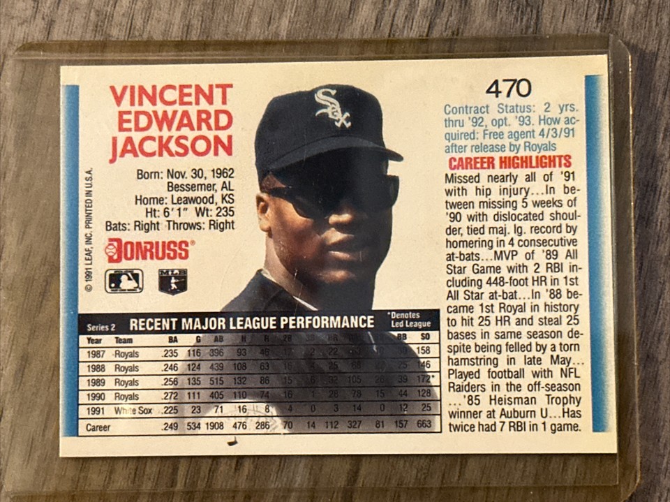 1992 Donruss #470 Bo Jackson Chicago White Sox Card | eBay