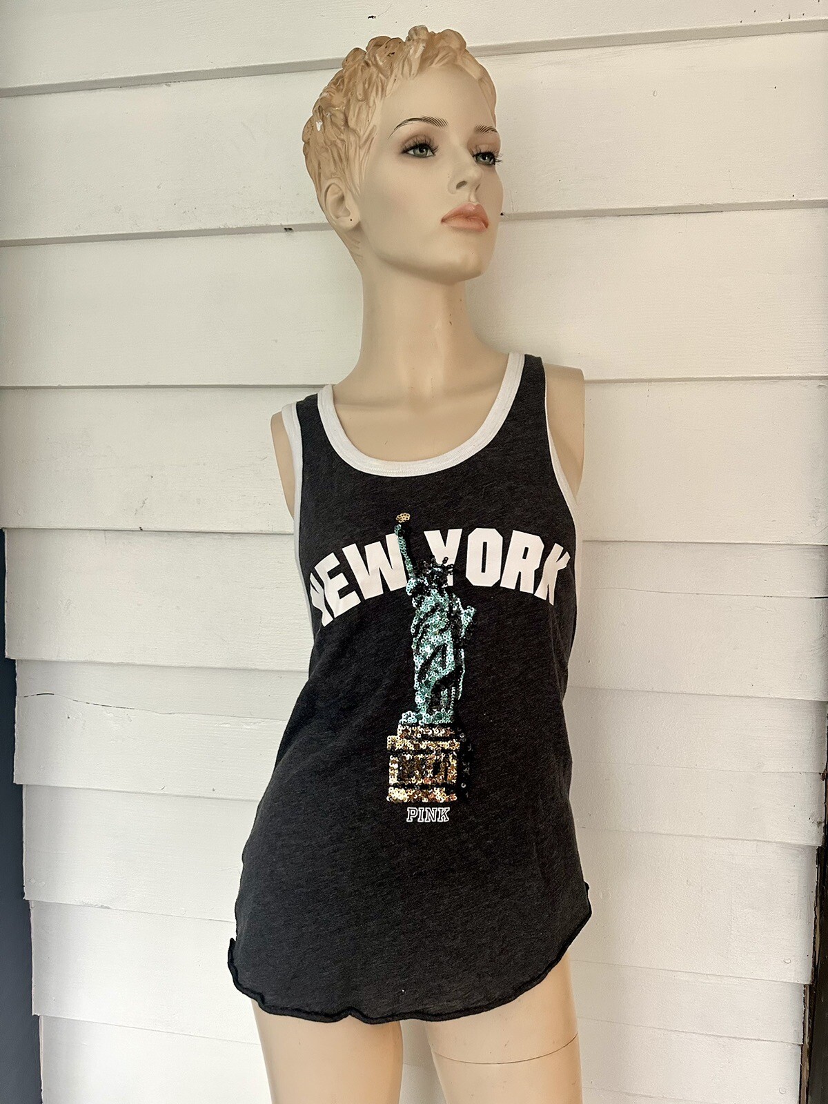 Woman’s Y2K PINK victorias Secret Statue Of Liberty Tank Size SEQUIN XS ...