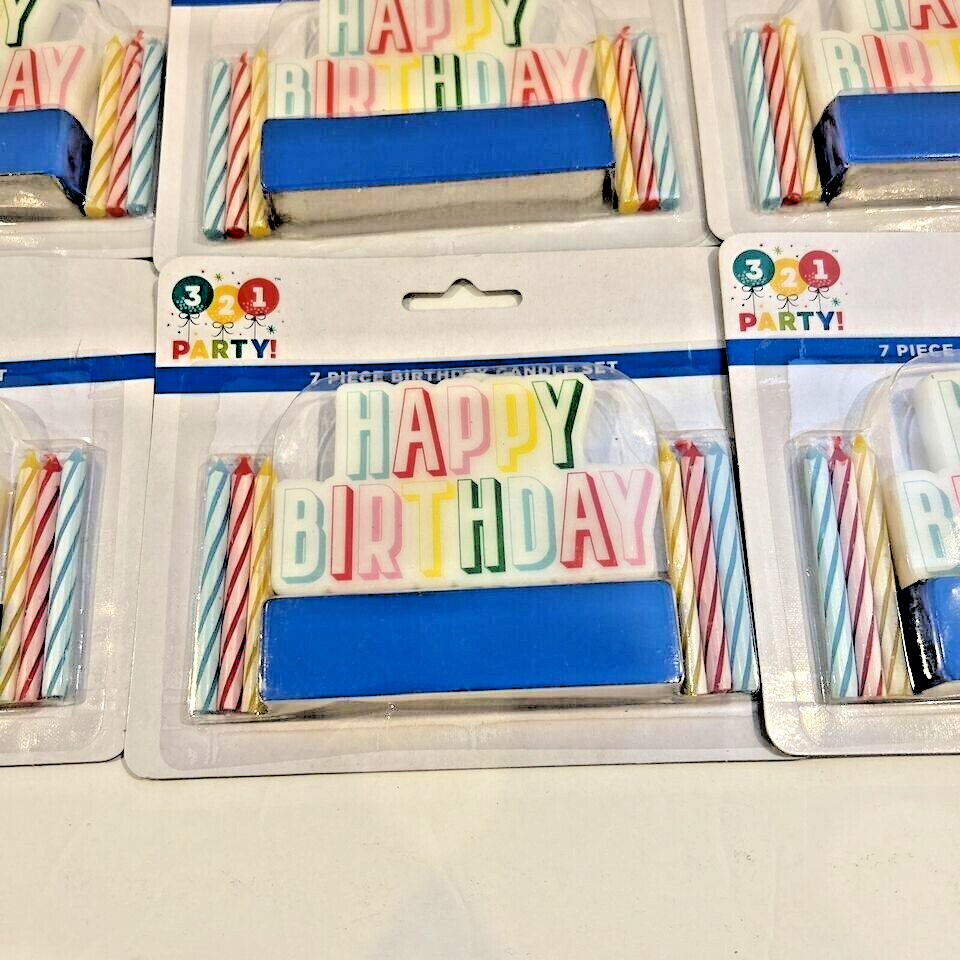 321 Party Happy Birthday Candle Set – 7 Piece Cake Topper 6 Pack Party ...