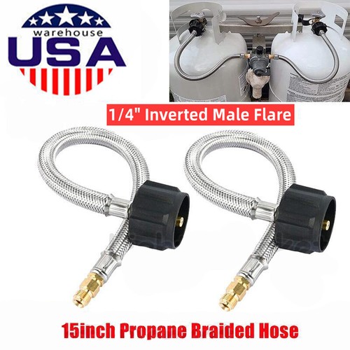 1/4" Inverted Male Flare Propane Tank 2Pcs 15" RV Propane Hose Pigtail ...