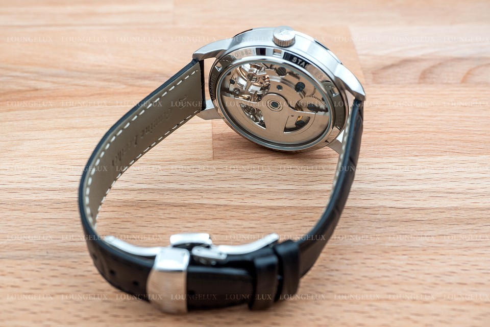 Mens Double Flywheel Automatic Mechanical Watch Silver Black Dial Black ...