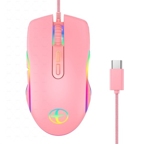 Cute Pink Braided Wired USB Mouse for w/Type-C for Computer Scroll ...
