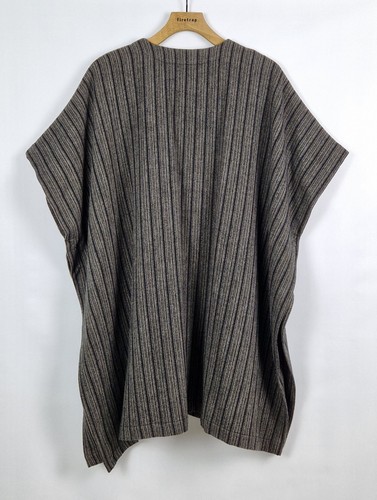 ESKANDAR BLACK BEIGE STRIPED WOOL CASHMERE LAGENLOOK BOHO TABARD JACKET ...