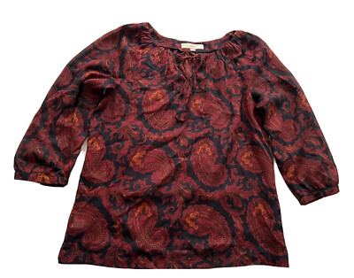 Ann Taylor Loft Size M Boho Top 3/4 Sleeve Poly Neck Tied Length 27” # ...