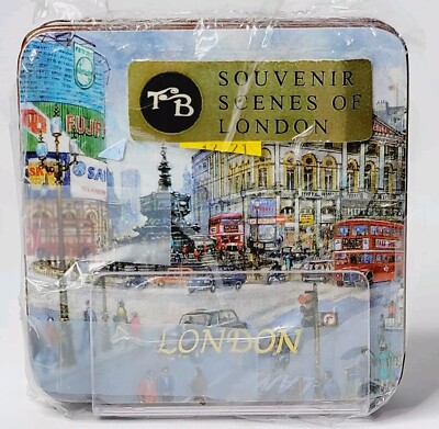 Cork Coasters Set Of 6 With Holder Souvenir Scenes Of London Thomas ...
