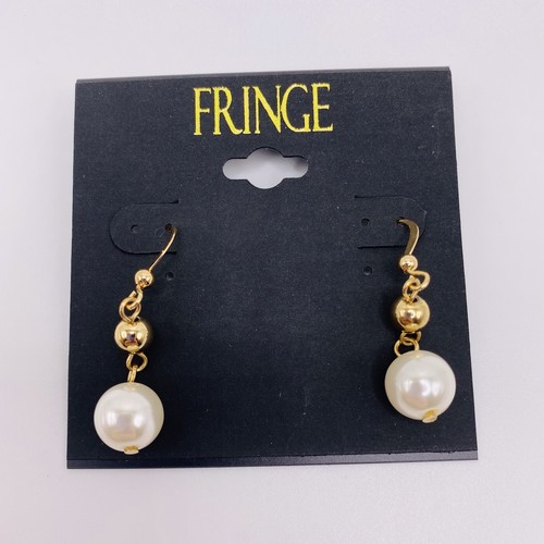Fringe Brand Faux Pearl gold Tone Bead Hook Drop Earrings New | eBay