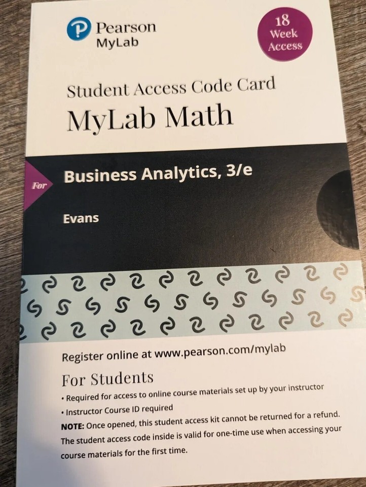Pearson MyLab Statistics Business Analytics 18 Week Access Card (w ...
