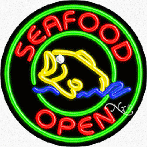 BRAND NEW “SEAFOOD OPEN" 26x26x3 ROUND REAL NEON SIGN w/CUSTOM OPTIONS ...