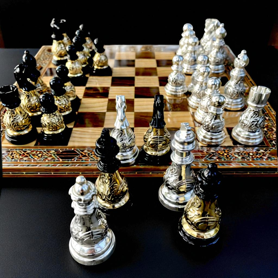 Handmade Weighted Chess Set – X Large Wood Inlaid Board 16.5 ...