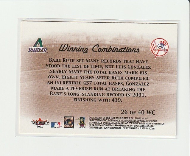 2001 Fleer Platinum Winning Combinations Blue #26 Gonzalez/Ruth D-Backs ...