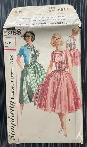 VTG 1957 Simplicity Pattern 1988 Fit & Flare, Bolero, Dress, Size 15 ...