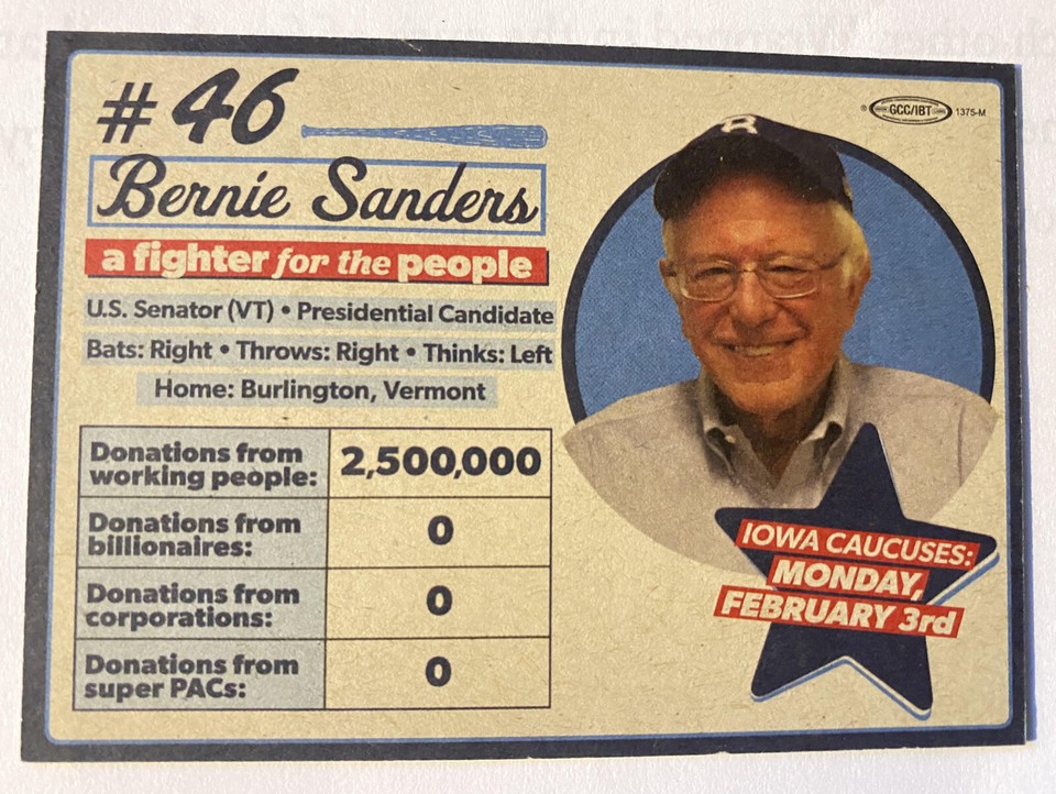 RARE ORIGINAL OFFICIAL BERNIE SANDERS #46 IOWA CACUS FEB 3 BASEBALL ...