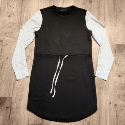 Walter Baker Angela Dress Drawstring Waist Long Sleeve Black White ...