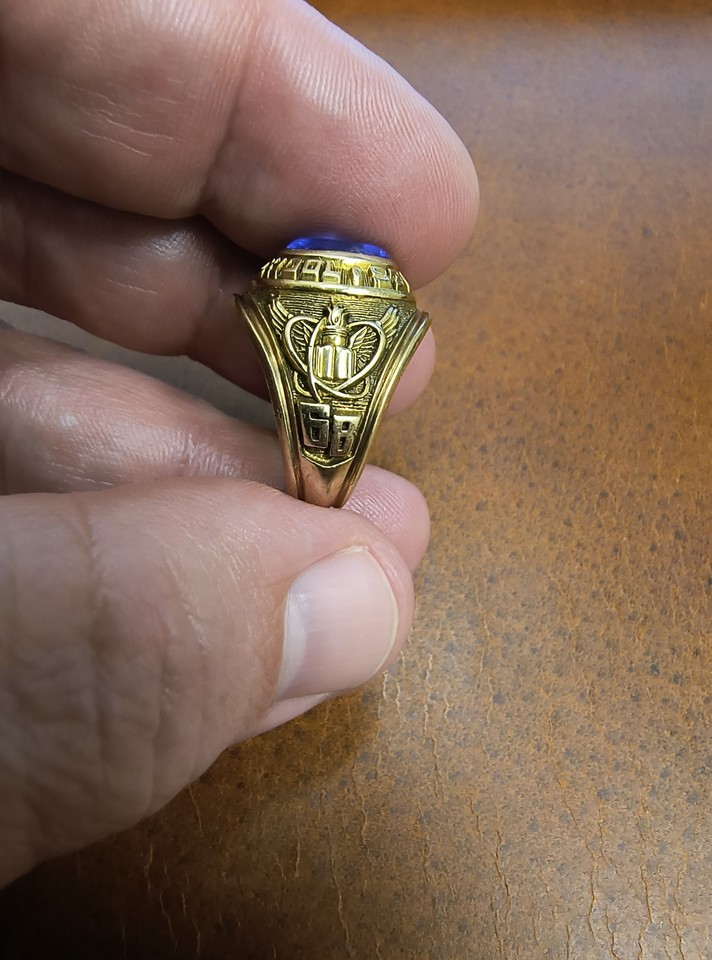 Vintage JOSTENS 10k Yellow Gold Vivid Blue Stone 1968 Class Ring SZ 6 ...