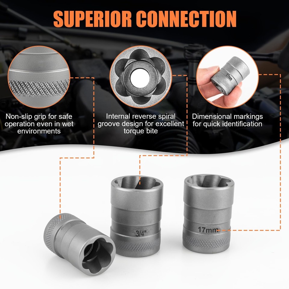 Easy Out Bolt Extractor Kit, 32 PCS Lug Nut Extractor Socket Set, 1/4 ...