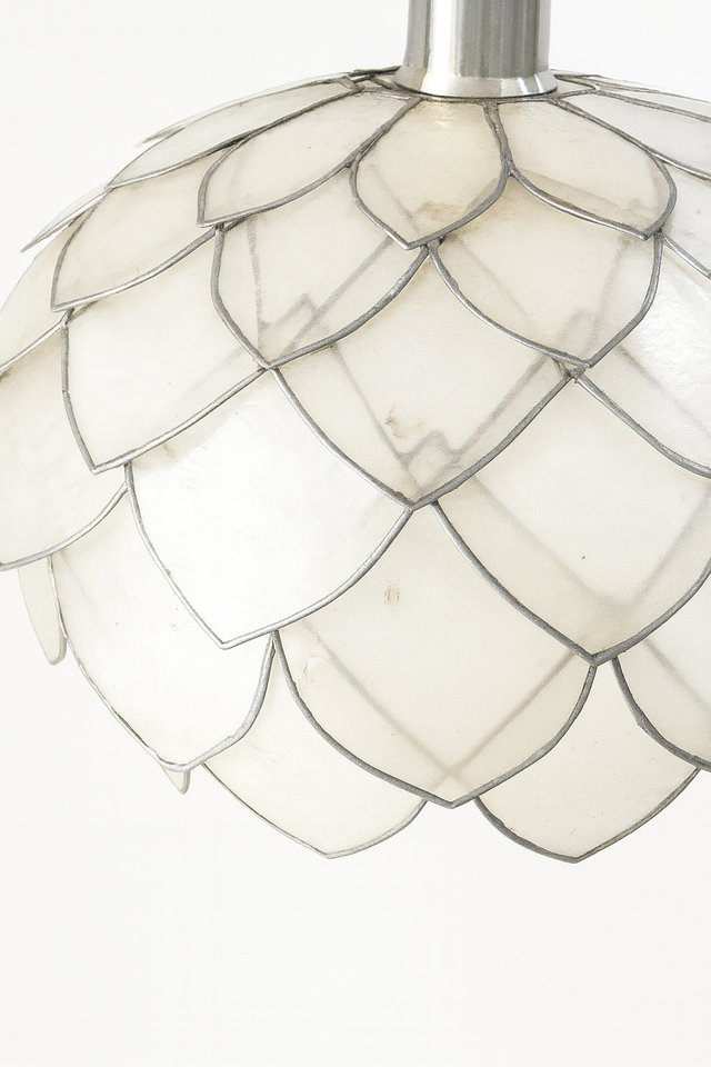 CAPIZ SHELL SILVER VINTAGE CEILING LAMP SHADE COASTAL PENDANT DINING ...