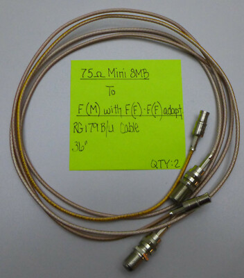 (2) 75 Ohm Mini SMB to F(M) with F(F)-F(F) Adapter RG179B/U Cables 36 ...