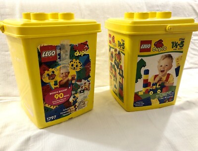 VTG DUPLO LEGOS lot of 330 + 2 yellow storage buckets #1797 & #2266 ...