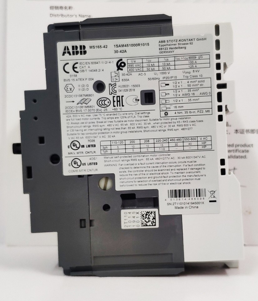 ABB Motor Protector Circuit Breaker MS165-42 | eBay