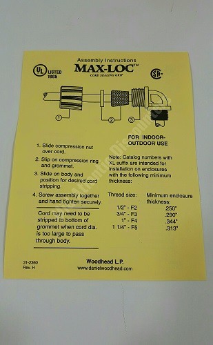 25 Woodhead Connectors Max Loc Cord Grip 1/2" .437-.500 With O Ring ...