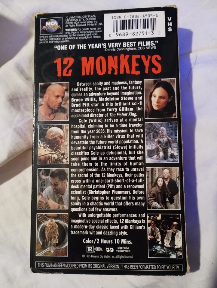 12 Monkeys VHS 1996 Bruce Willis Madelaine Stowe Brad Pitt | eBay