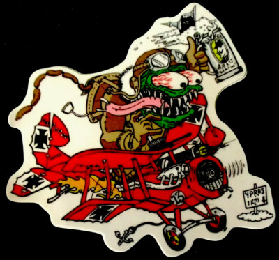 HOT ROD STICKER “RED BARON” 3 1/2“ X 3 1/2" DISCONTINUED GLOSSY NICE ...