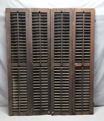 Antique Pair Wood 19x46 Louvered Interior Window Bi Fold Shutters Old ...