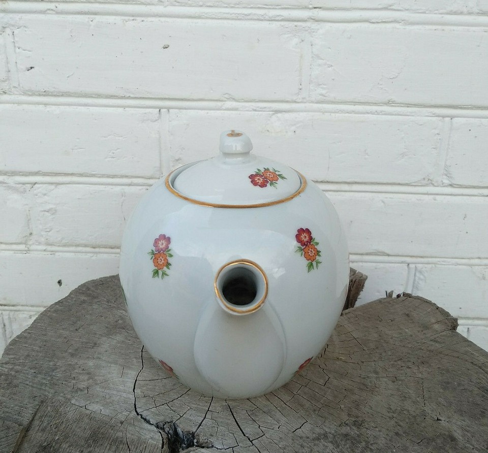 Vintage Royal Dux Bohemia Large Porcelain Tea Pot Floral Print 1,2L tea ...