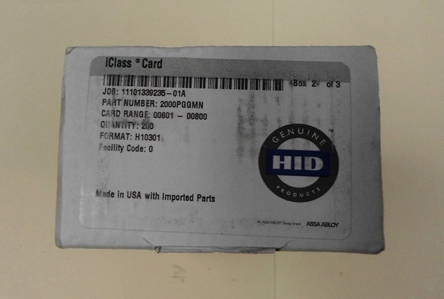 HID iCLASS Smart Card 2000PGGMN Format H10301 13.56 MHz for sale online ...