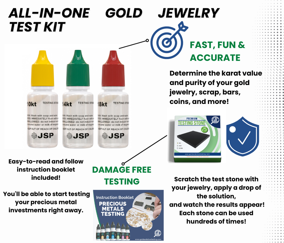 JSP Gold Testing Acid 10K 14K 18K Kit Scratch Tester Stone Jewelry Test ...