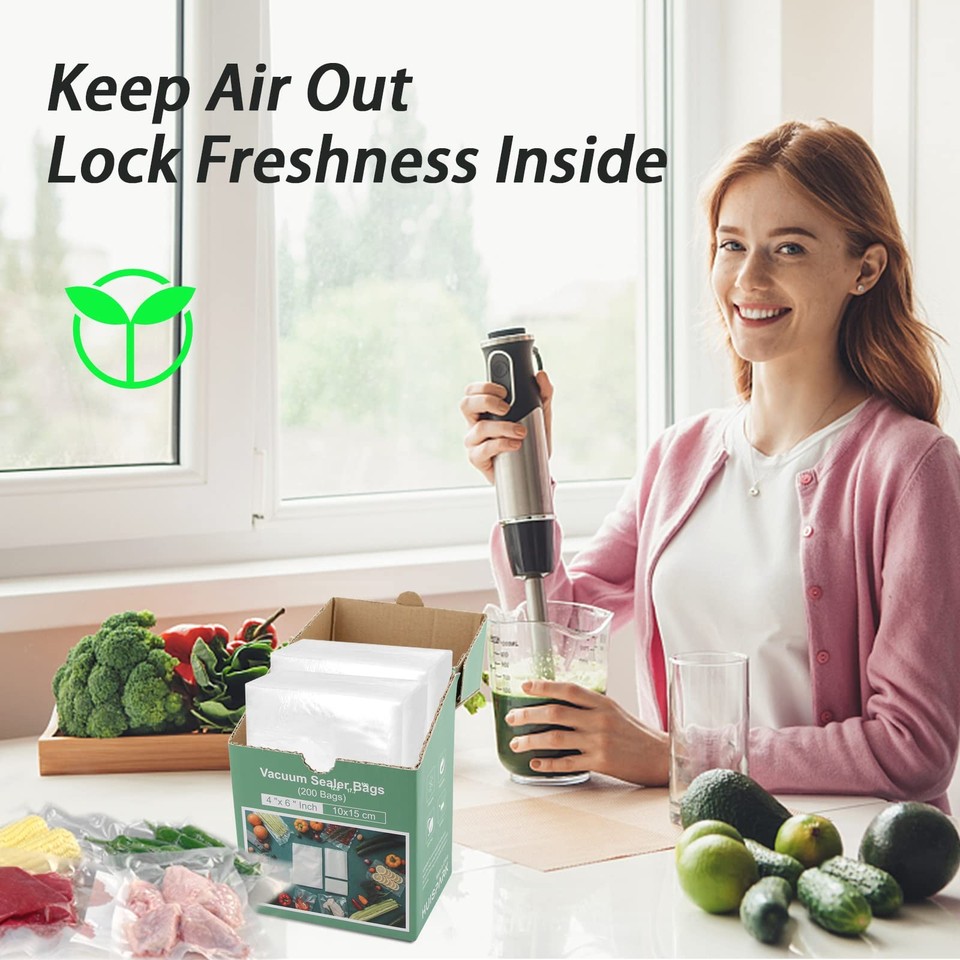 Vacuum Sealer Bags with Storage Box, 4"*6" 300 Pcs Heavy Duty Pre-Cut ...