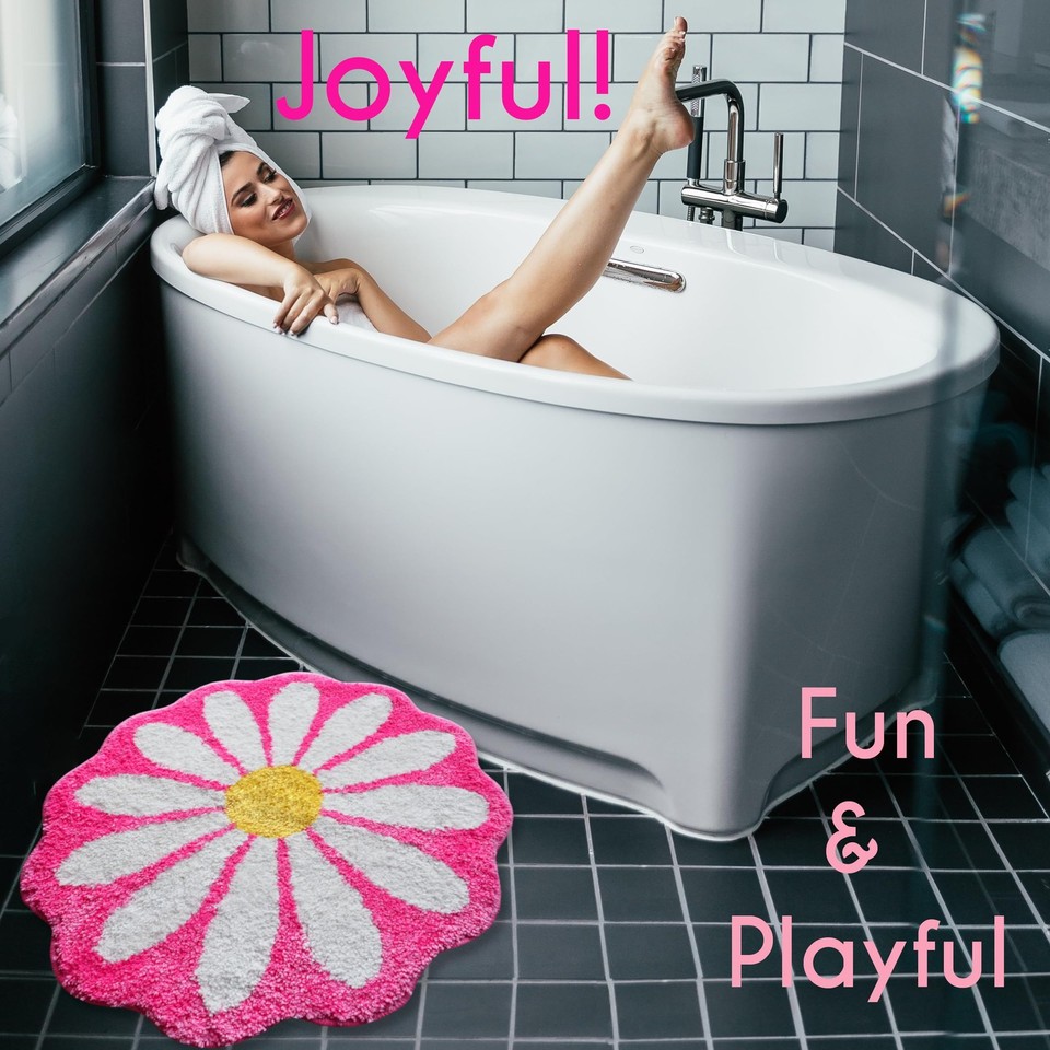Pink Daisy Bath Mat Sunflower Flower Hot Pink Cute Bathroom Rugs for ...