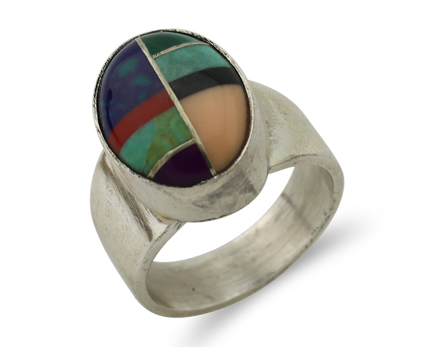 Zuni Inlaid Ring 925 Silver Mixed Natural Gemstones Native American ...