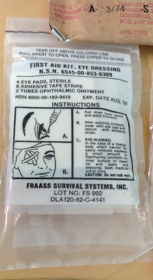 Army Surplus Medical Supplies - Gauze, Eye Dressing, Muslin Bandage ...
