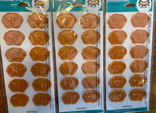 SET Of 3 Sheets NEW Hallmark Stickeroni Honey Bee Bug 12 Embossed Amber ...