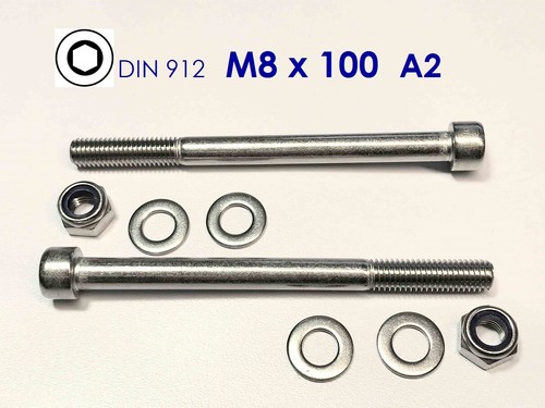 5 Stück Schraube DIN 912 M8x100 Edelstahl A2 + Mutter M8 A2 + 2x U ...