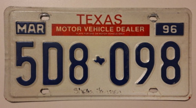 🐾 1996 TEXAS "DEALER" LICENSE PLATE (5D8-098) | eBay