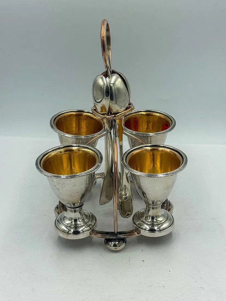 19TH CENTURY SHEFFIELD HARD BOILED EGG COZY W/ SPOONS, 8" X 6" X 6 ...
