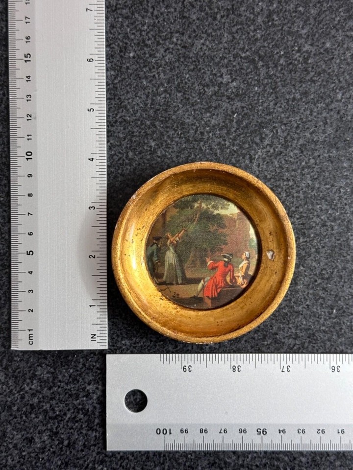 Antique Vintage Gilded Wood Miniature Frame Fabric Print Archery Scene ...