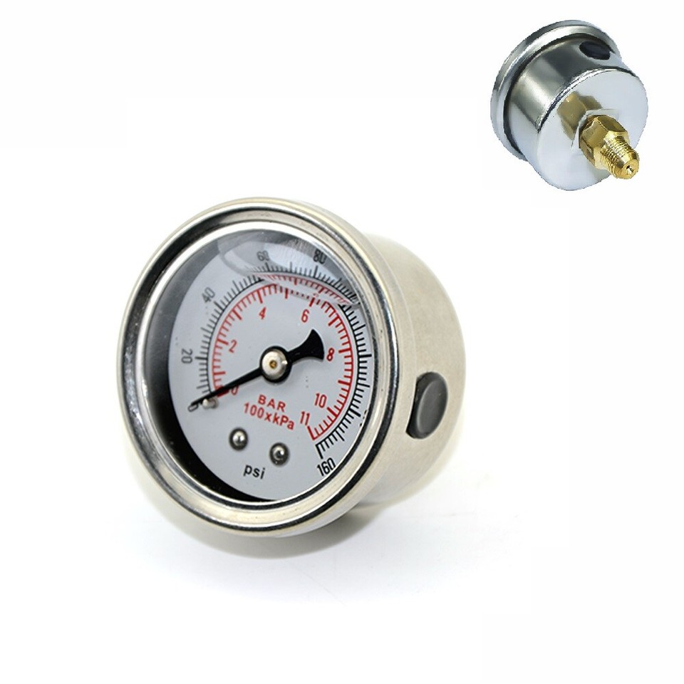 2Pcs Fuel Pressure Gauge 0-160 PSI Liquid Filled Oil Pressure Gauge 1/8 ...