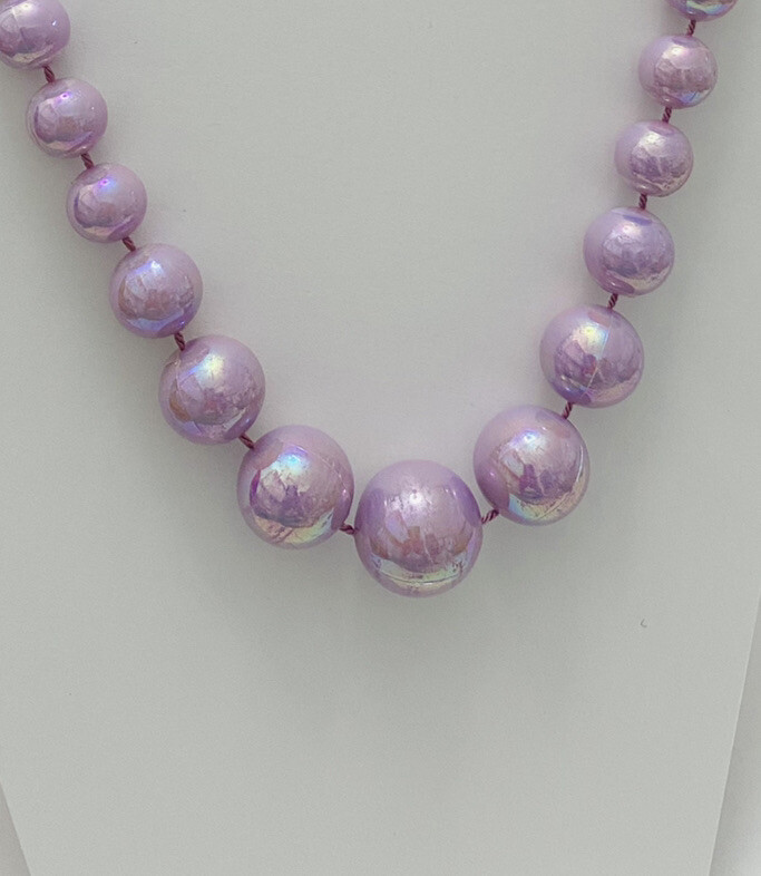 Vintage Lilac Faux Graduated Pearl Necklace - Gem