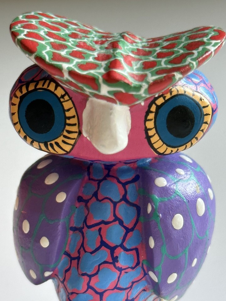 Mexican Folk Art Hand Carved Wood Hand Painted Oaxaca Owl Signed | eBay