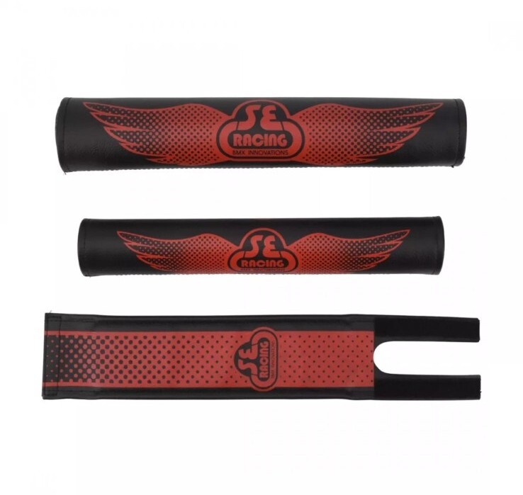 SE Bikes BMX - 3 Pc. Pad Set - Black/Red Wing Logo. Handlebar, Top Tube ...