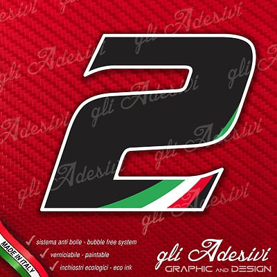 Sticker Number 2 Motorcycle Car Cross Race Black & Tricolor | eBay