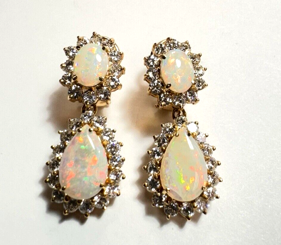 Vintage Estate 14k Yellow Gold Opal Pear Shape Tear Drop Earrings ...